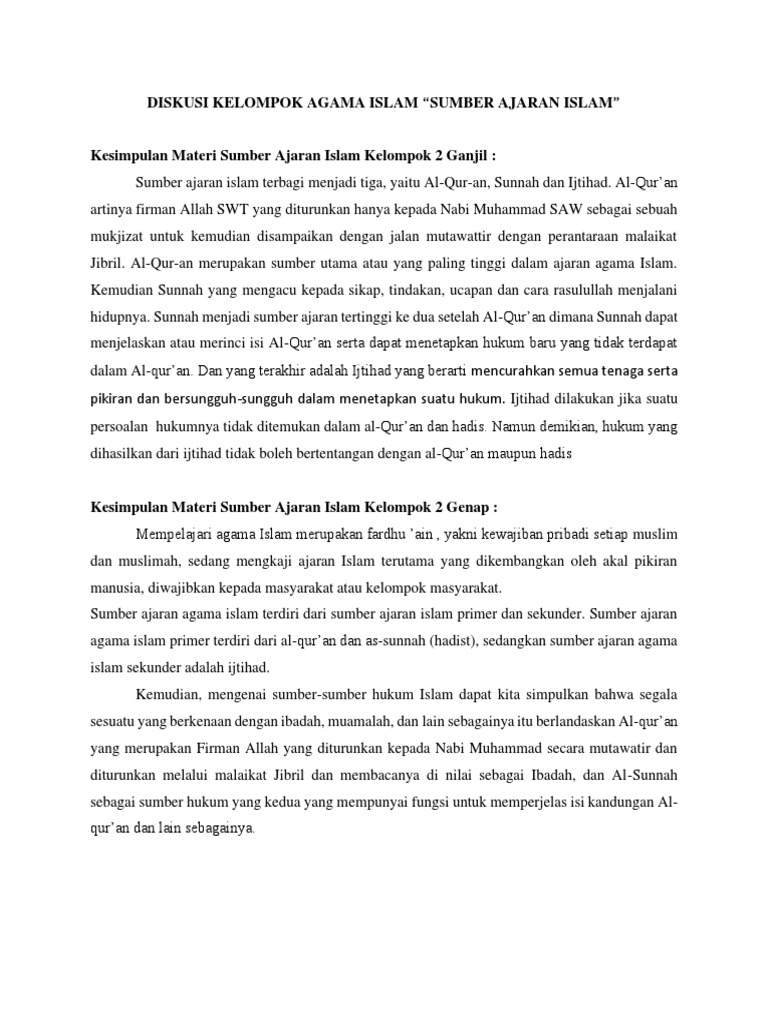 Hasil Diskusi Kelompok 2 GJ, GP Sumber Ajaran Islam | PDF