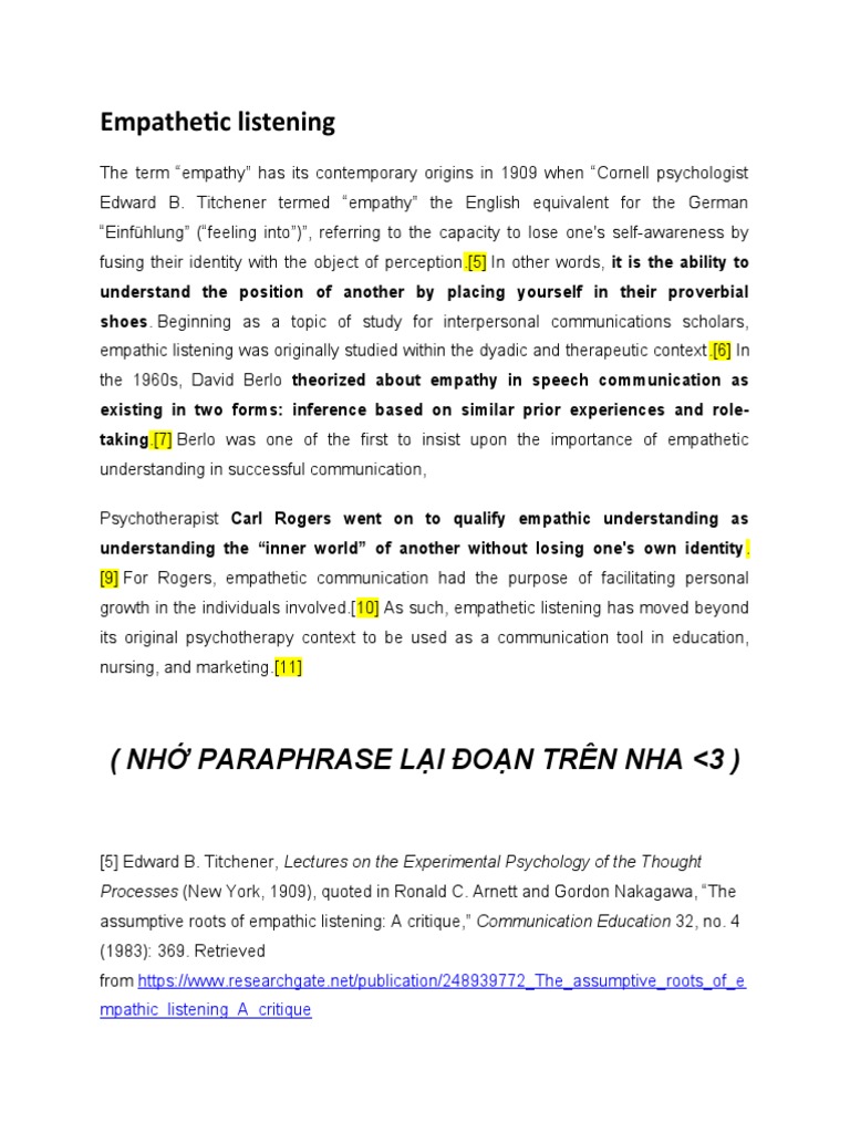 Empathetic Listening: (NH Paraphrase L I Đo N Trên Nha 3) | PDF ...
