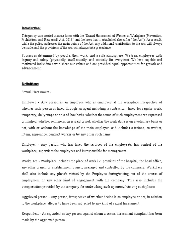 POSH Policy II Internal | PDF | Employment | Sexual Harassment POSH Policy II Internal | PDF | Employment | Sexual Harassment