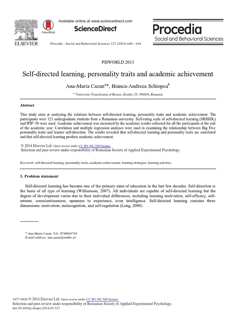 2014 - Cazan and Shiopca - Self-Directed Learning, Personality Traits ...