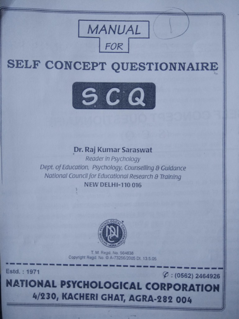 Self Concept Questionnaire Manual | PDF
