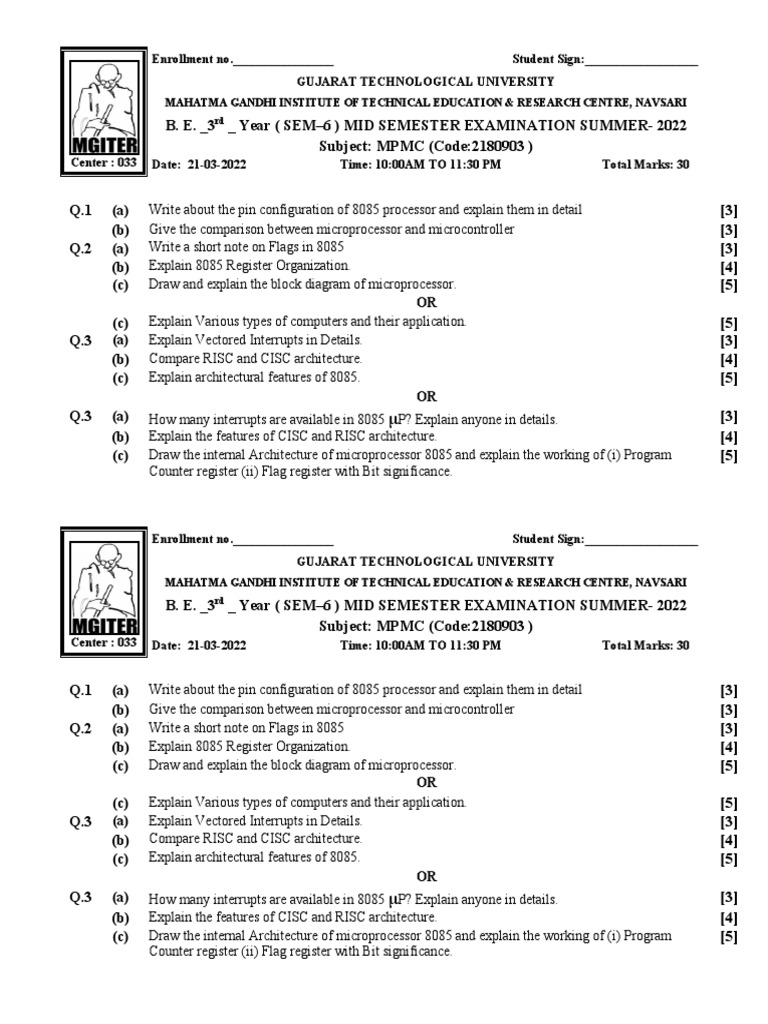 MPMC - Mid Paper 2022 | PDF