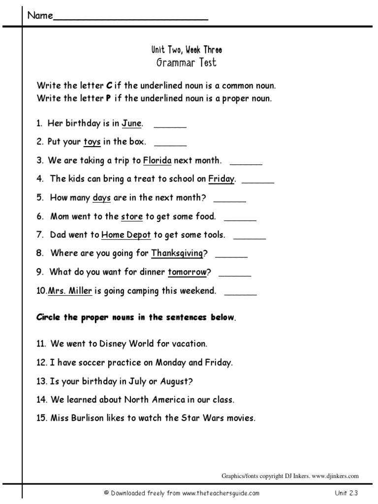 Unit Two Week Three Grammar Test | PDF