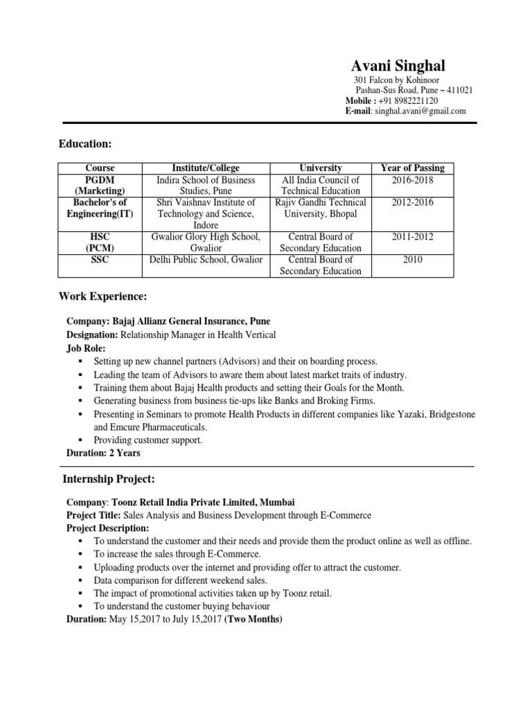 Avani Singhal - Resume | PDF | E Commerce | Communication