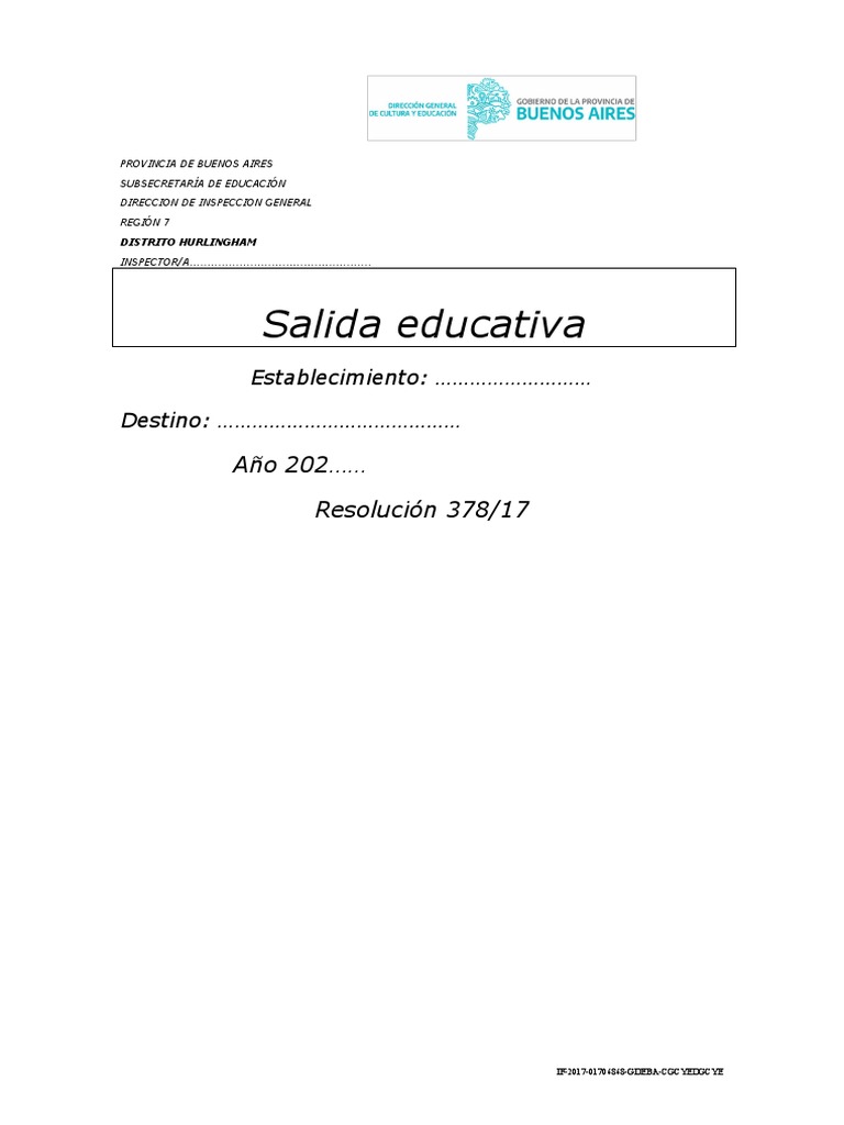 Anexos de Salidas Educativas. Resol. 378-17ORIGINAL | PDF