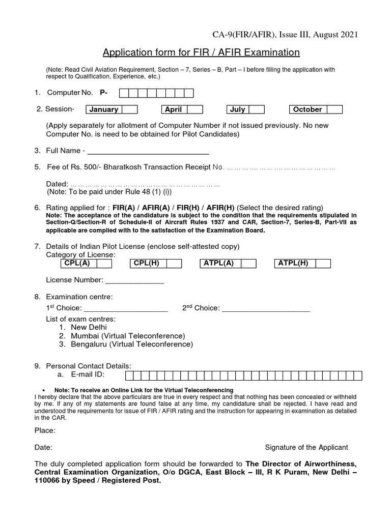 Application Form For Flight Instructor Ratings | PDF | Flight ...