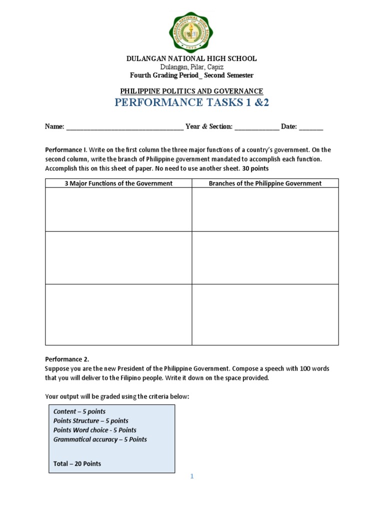 4TH Grading PERFORMANCE TASKS - HUMSS PPG | PDF | Cognition