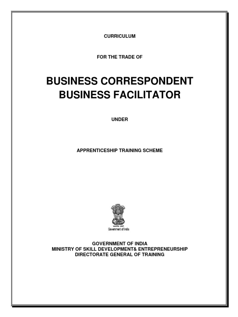 Business Correspondent Business Facilitator: Curriculum | PDF ...