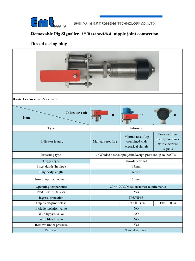 Removable Pig Signaller Specifications | PDF | Valve | Pipe (Fluid ...