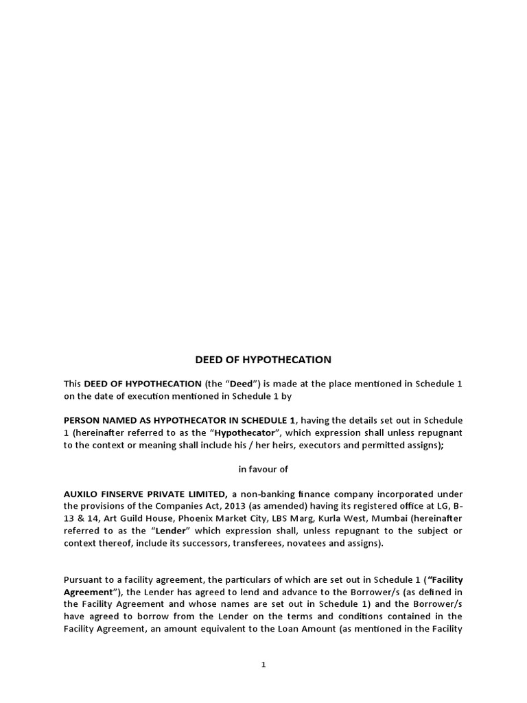 Deed of Hypothecation | Download Free PDF | Mortgage Law | Loans