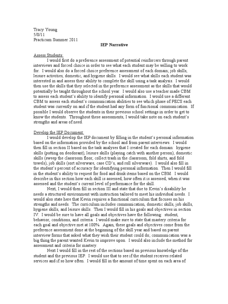 IEP Narrative | Individualized Education Program | Educational Assessment