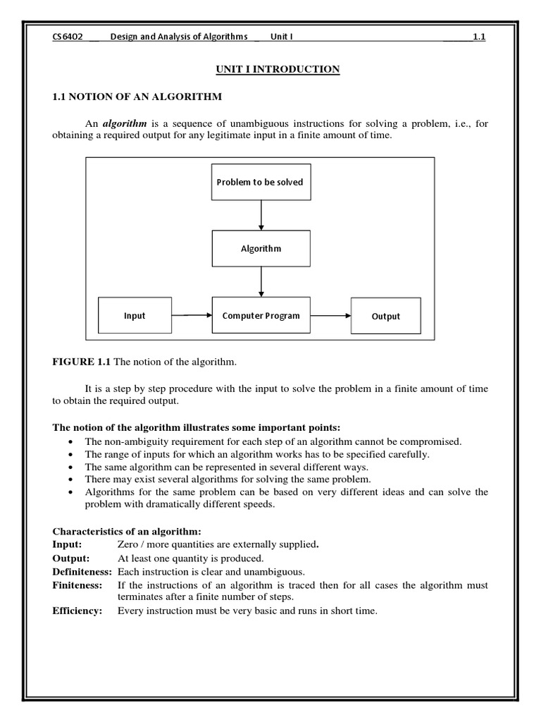 Unit I Introduction Cs640 2 Design And Analysis Of Algorithms Unit I 1 1 Pdf