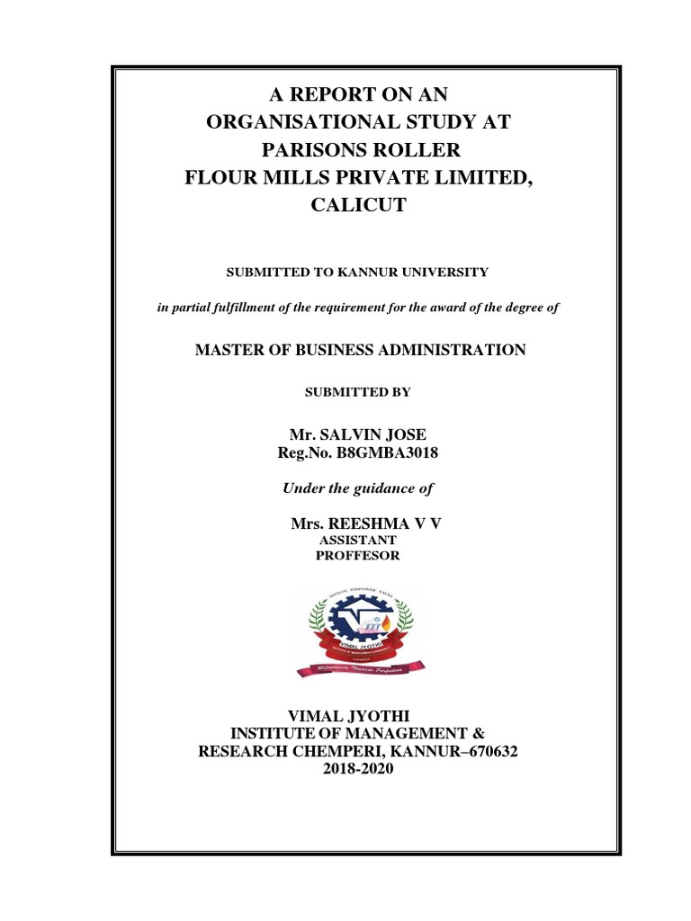A Report On An Organisational Study at Parisons Roller Flour Mills ...