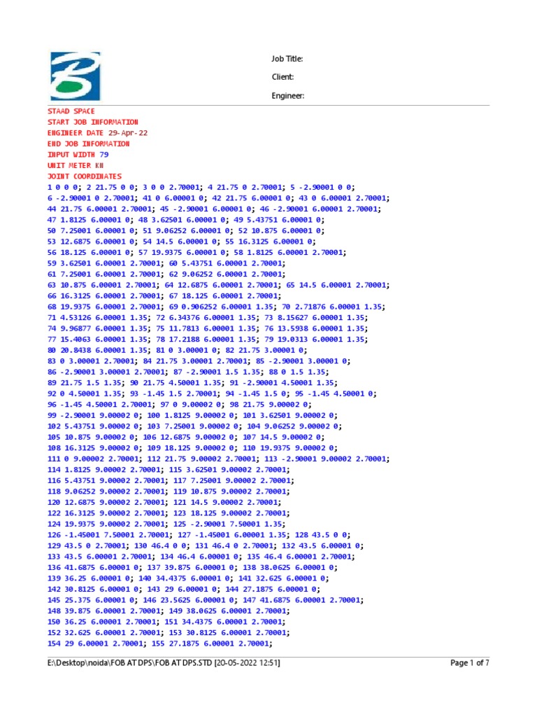 Staad Input File of Fob at DPS | PDF