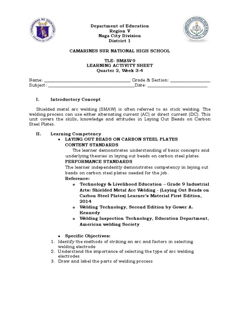 Las Smaw 9 - Q2 W3-4 | PDF | Construction | Welding