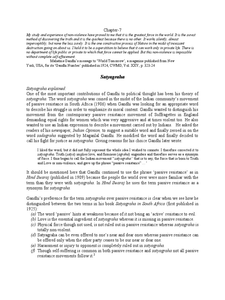 Gandhi's Satyagraha: Non-Violent Truth Force | PDF | Mahatma Gandhi ...
