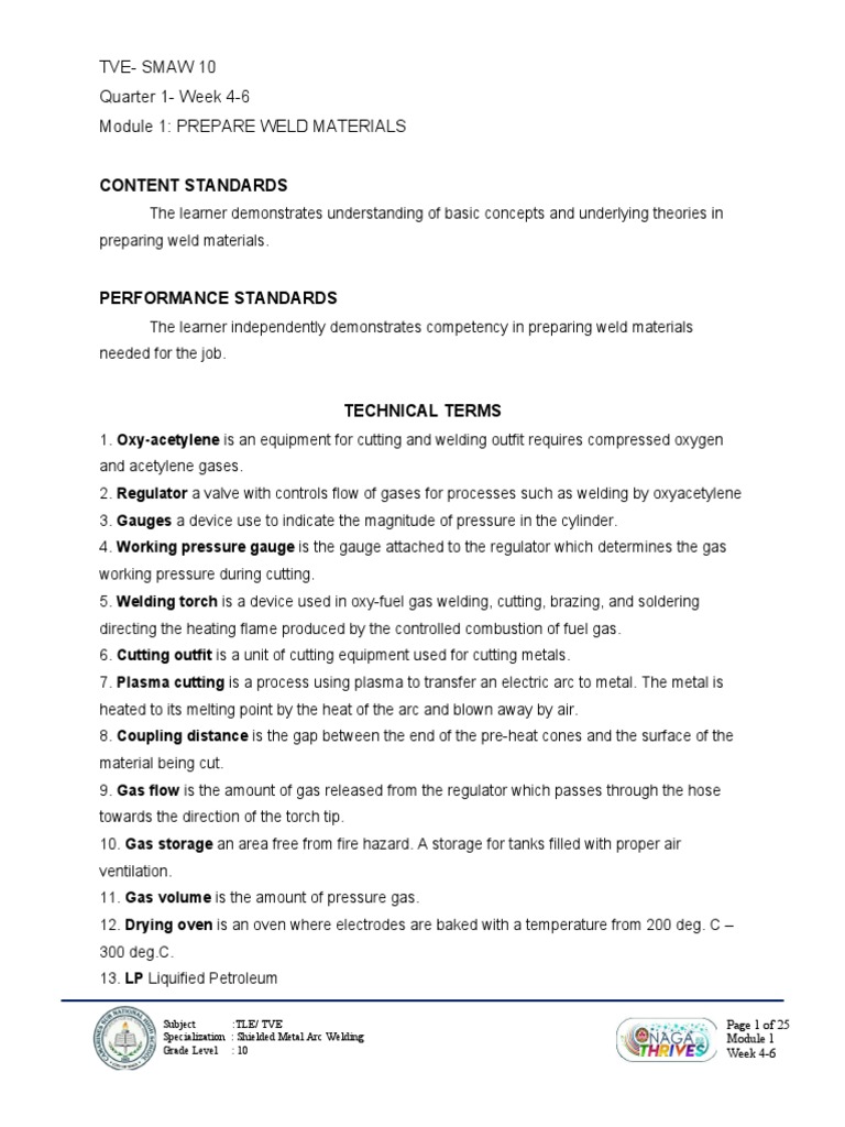 Module 1 Week 4-6, TVE SMAW 10 | PDF | Construction | Welding