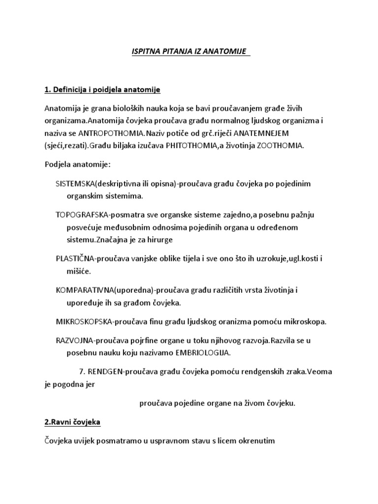Anatomija I Fiziologija Covjeka 1 Razred | PDF