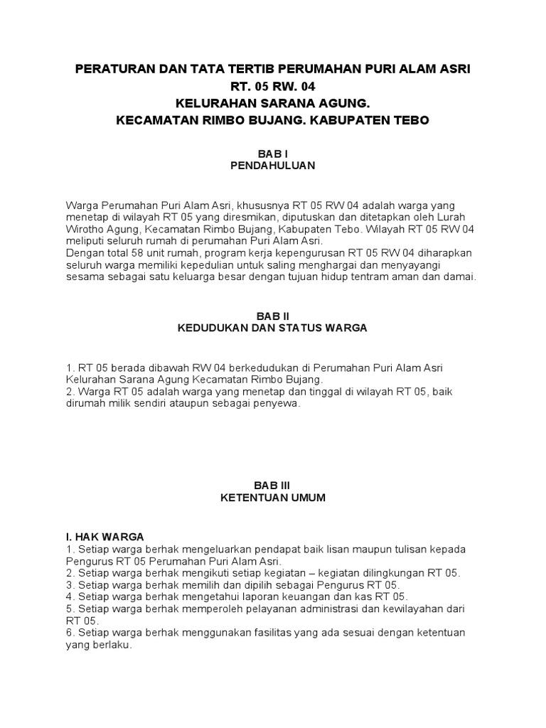 Peraturan Dan Tata Tertib RT 05 | PDF