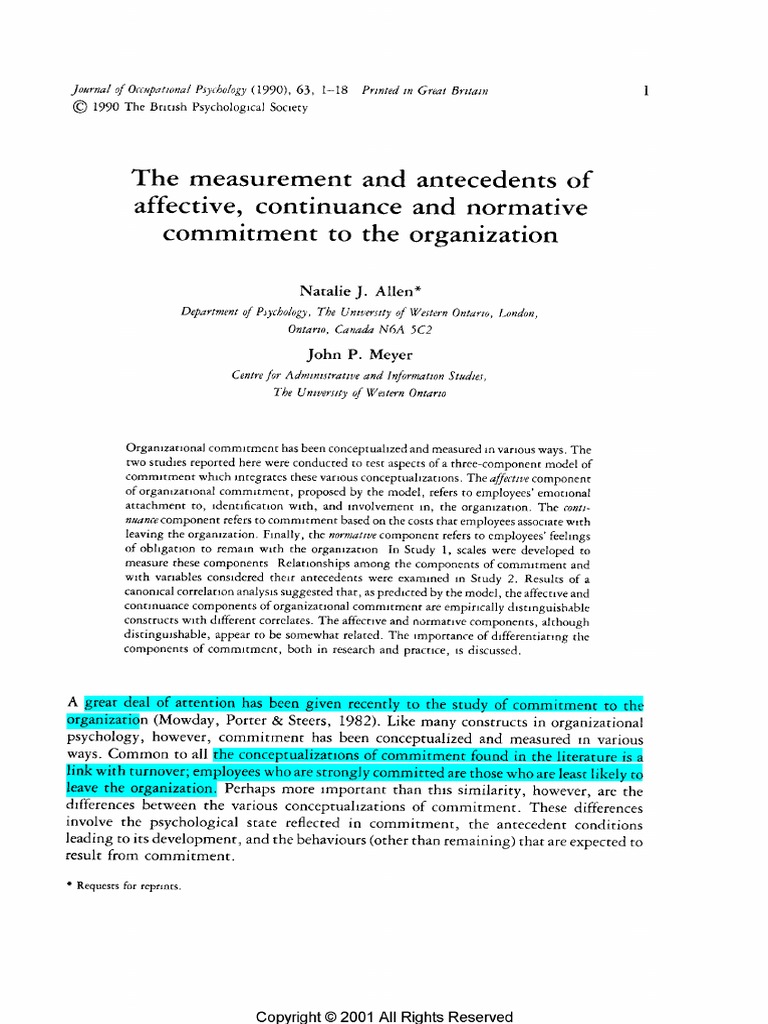 Allen, Meyer - 1990 - The Measurement and Antecedents of Affective ...
