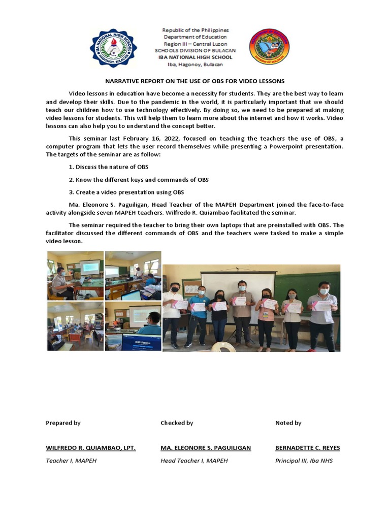 Narrative Report On The Use of Obs For Video Lessons | PDF