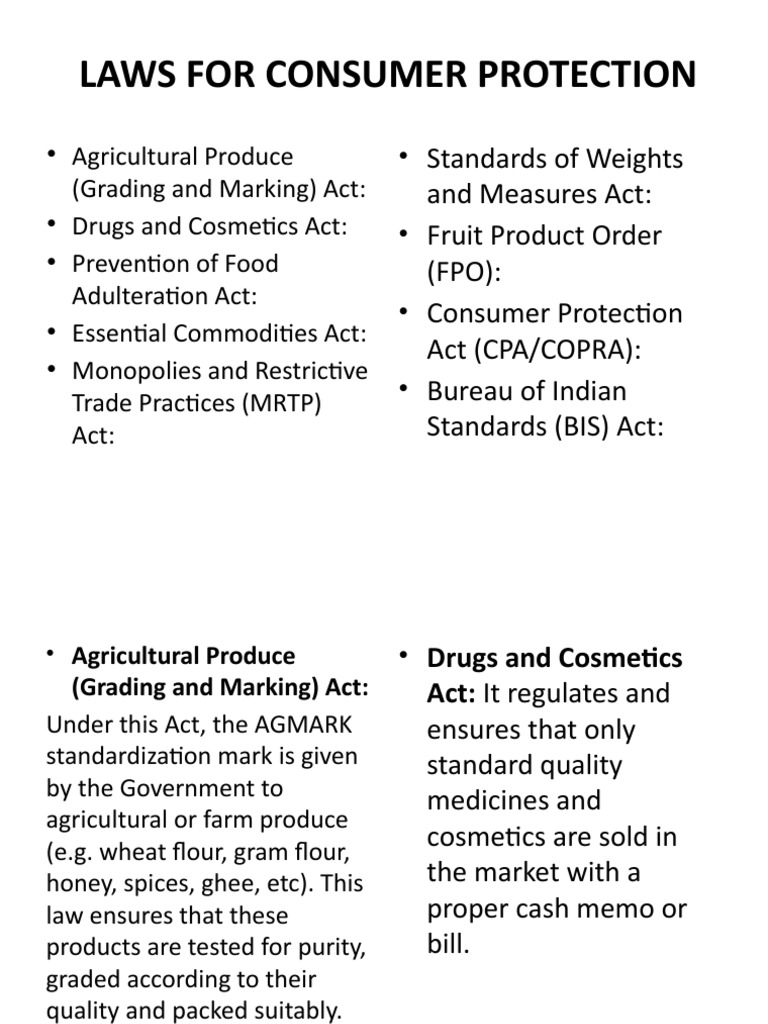 Laws For Consumer Protection | PDF | Consumer Protection | Foods
