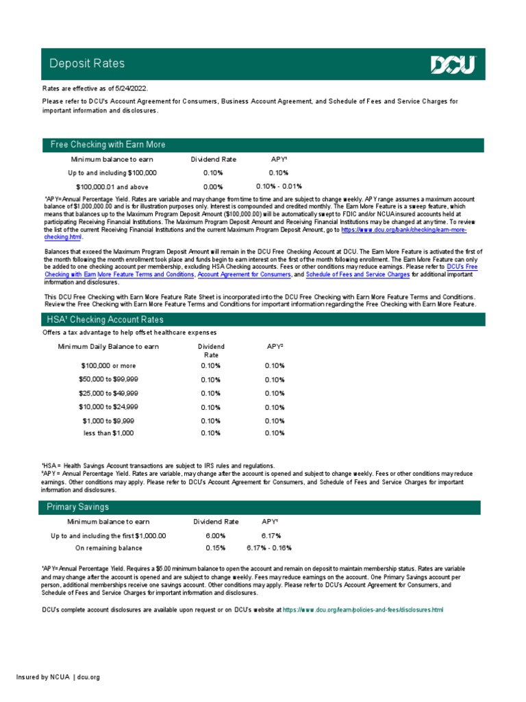 DCU Rate Sheet Printable | PDF | Transaction Account | Fee