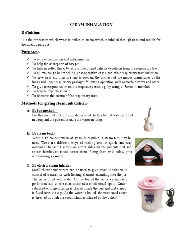 Steam Inhalation Definition:-: A. by Jug Method | PDF | Respiratory ...