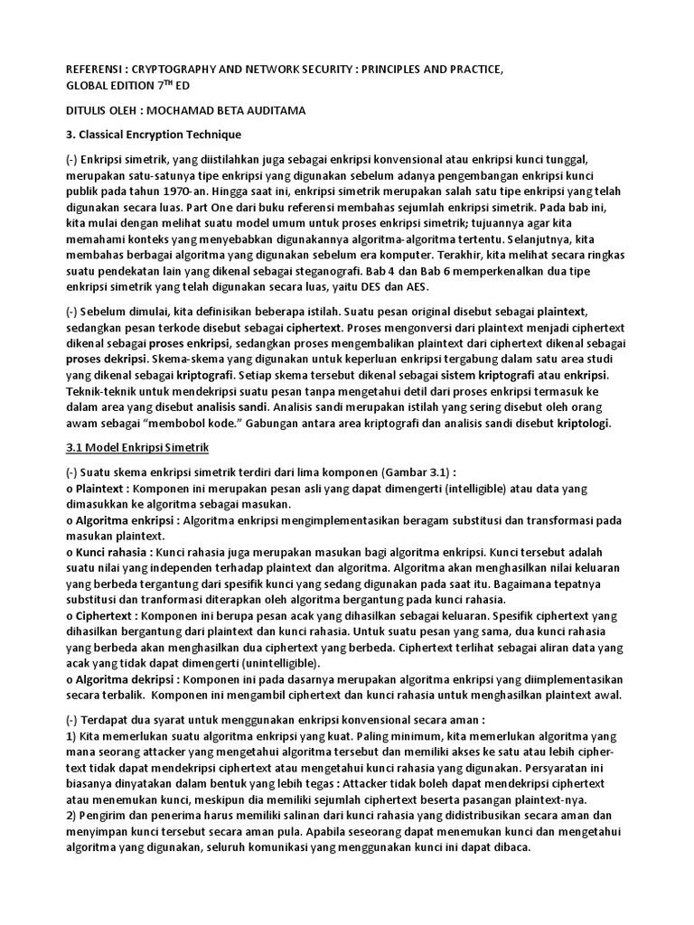 Terjemahan - Bab 03 - Classical Encryption Technique | PDF