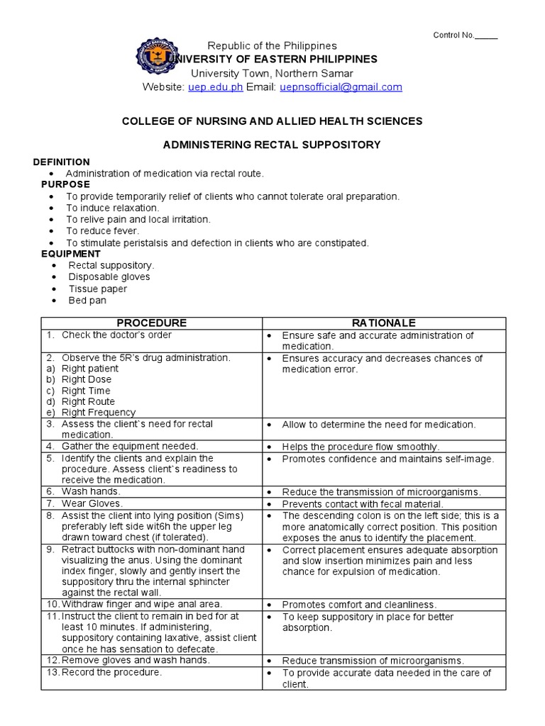 Administering Rectal Suppository | PDF | Rectum | Clinical Medicine