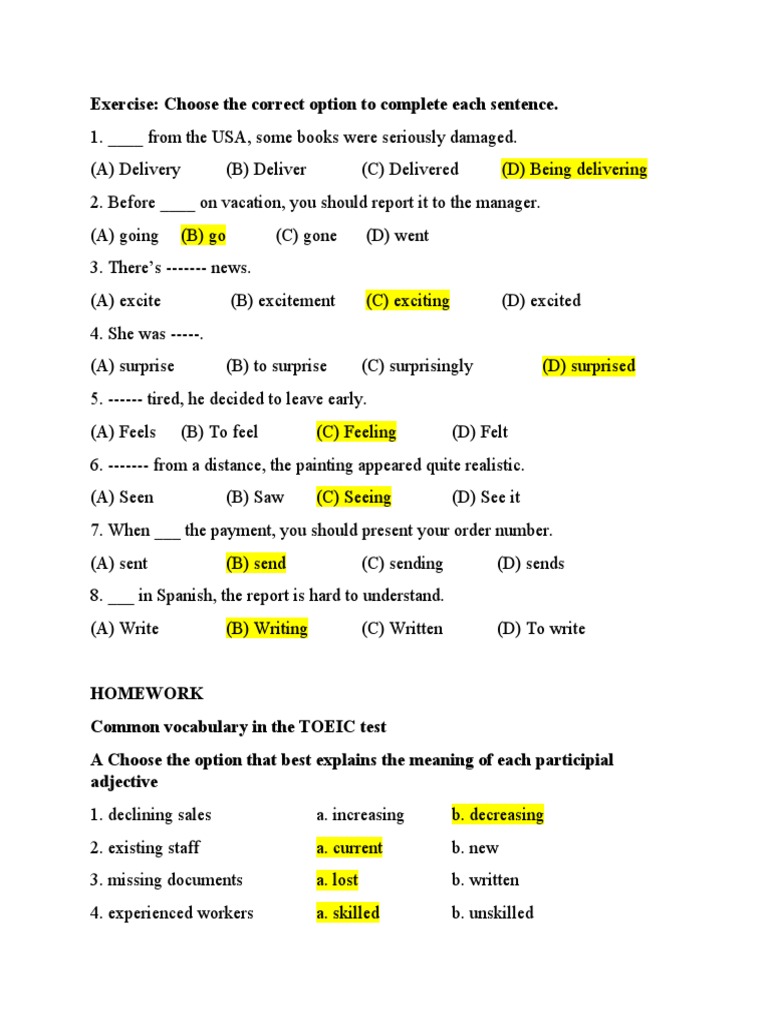 Exercise: Choose The Correct Option To Complete Each Sentence | PDF