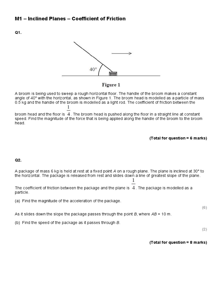 (49678) M1-Inclined Planes-Coefficient of Friction-Questions | PDF ...