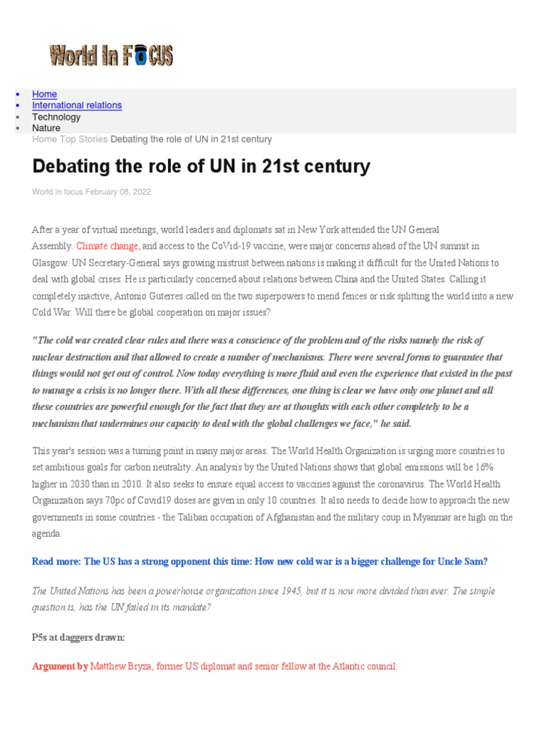 UN in 21st Century | PDF | United Nations | International Relations