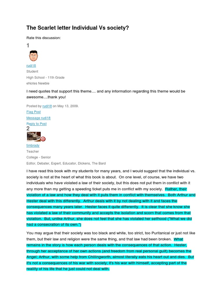 The Scarlet Letter Individual Vs Society | PDF | The Scarlet Letter ...