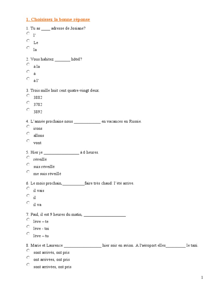 Quiz de français : grammaire et vocabulaire | PDF