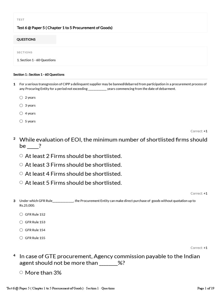 Test 6 at Paper 5 (Chapter 1 To 5 Procurement of Goods) : Correct | PDF ...