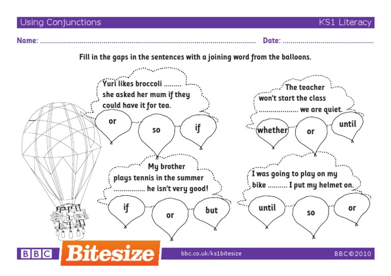 BBC Bitesize Ks1 Literacy Worksheet Using Conjunctions | PDF | Sports ...