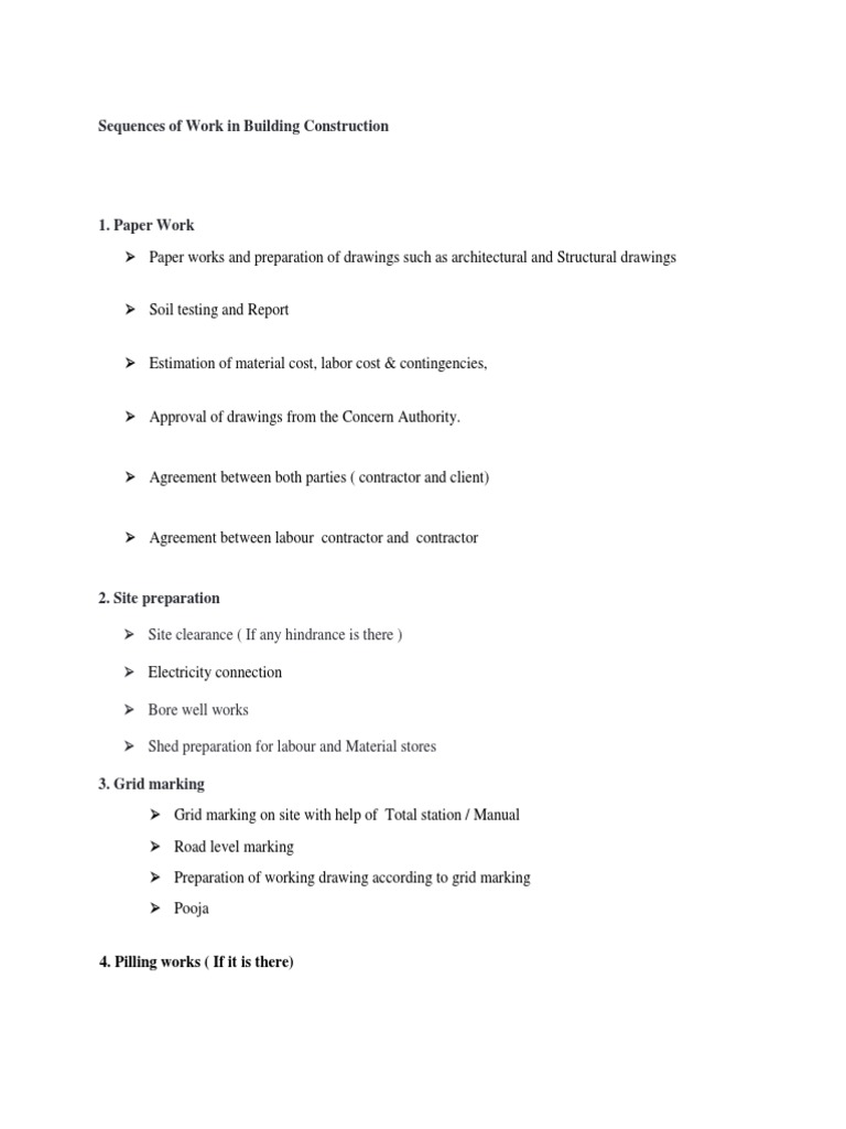 Sequences of Work in Building Construction | PDF | Concrete | Deep ...