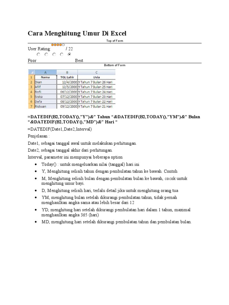 Cara Menghitung Umur Di Excel | PDF | Karier & Perkembangan