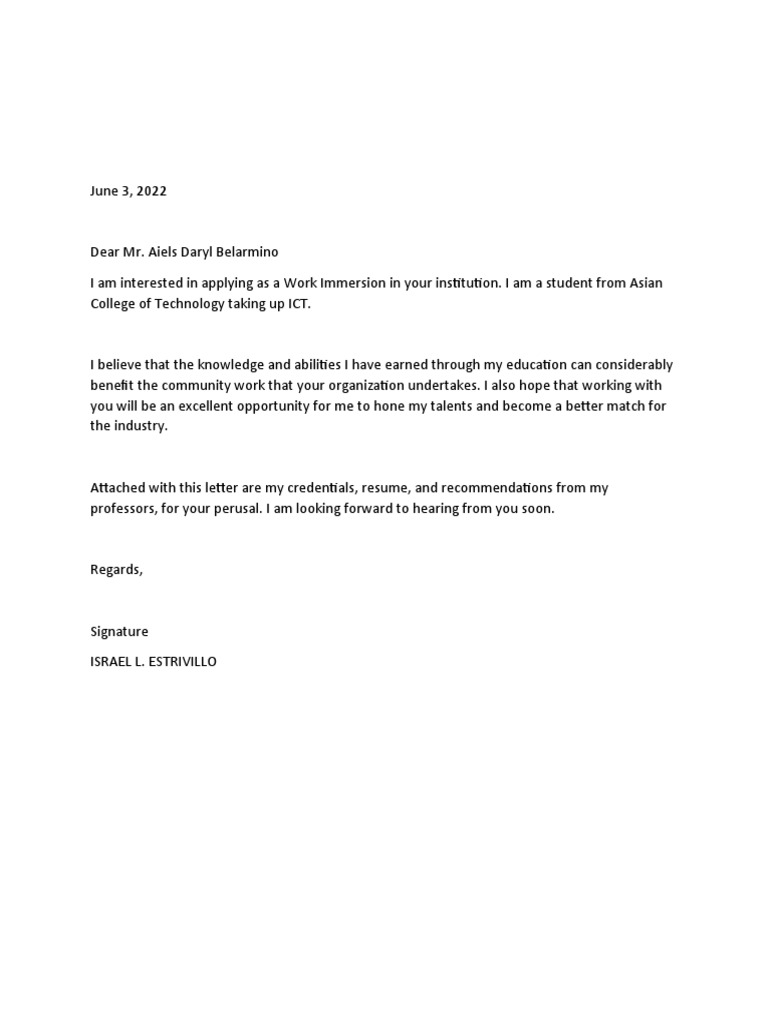 Israel Estrivillo Application Letter | PDF | Career & Growth | Business