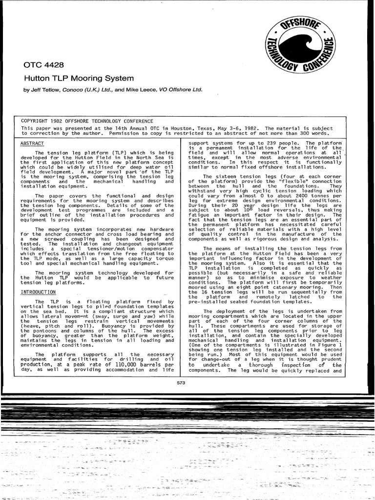 Hutton TLP Mooring System | PDF | Fatigue (Material) | Corrosion