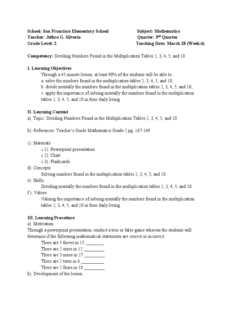 Week 6 - Math LP | PDF | Teachers | Pedagogy