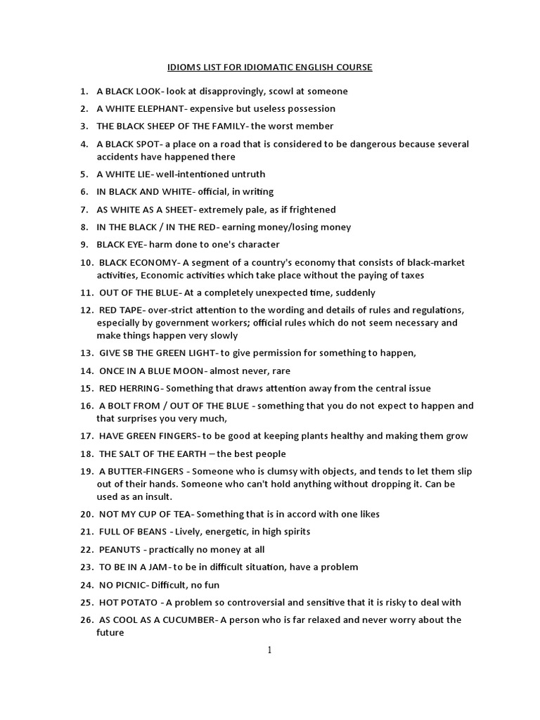 Idioms List | PDF