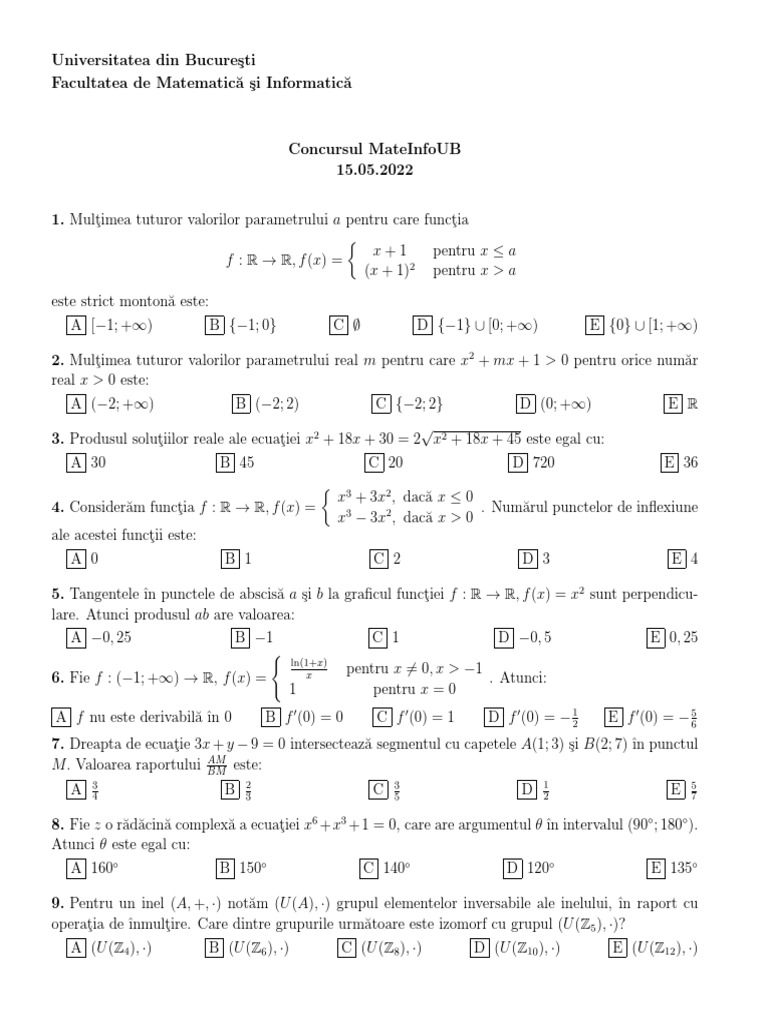 MateInfoUB 2022 Enunturi | PDF