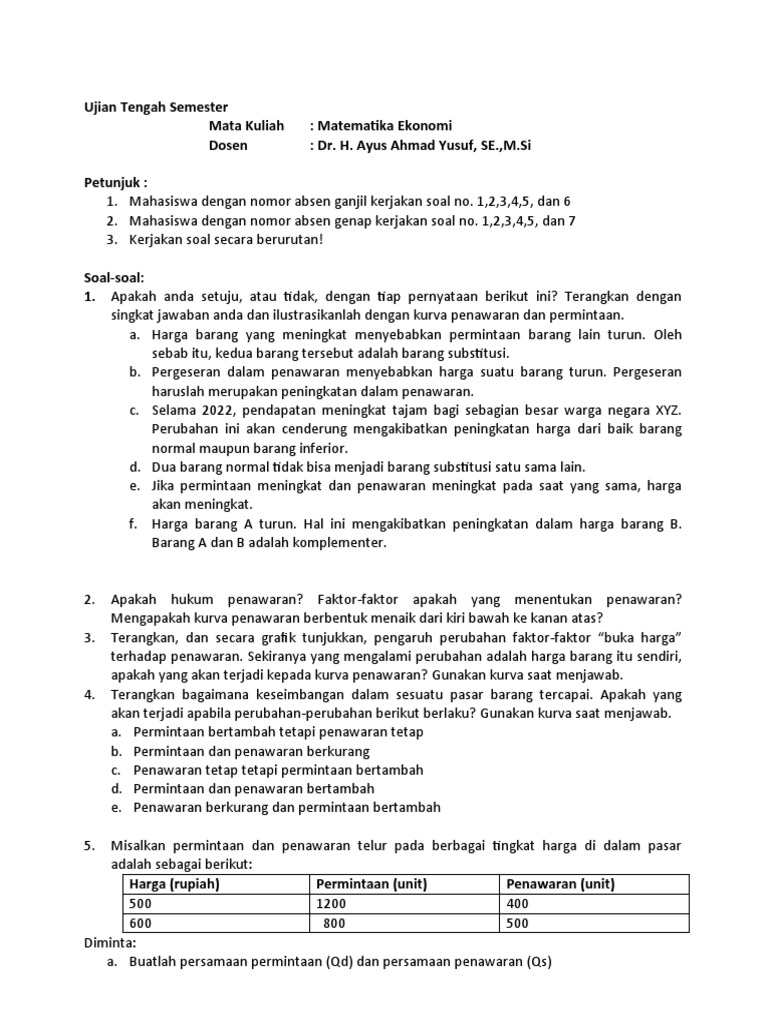 Soal Uts Online Matematika Ekonomi Pasca April 2022 | PDF | Metode & Bahan Ajar