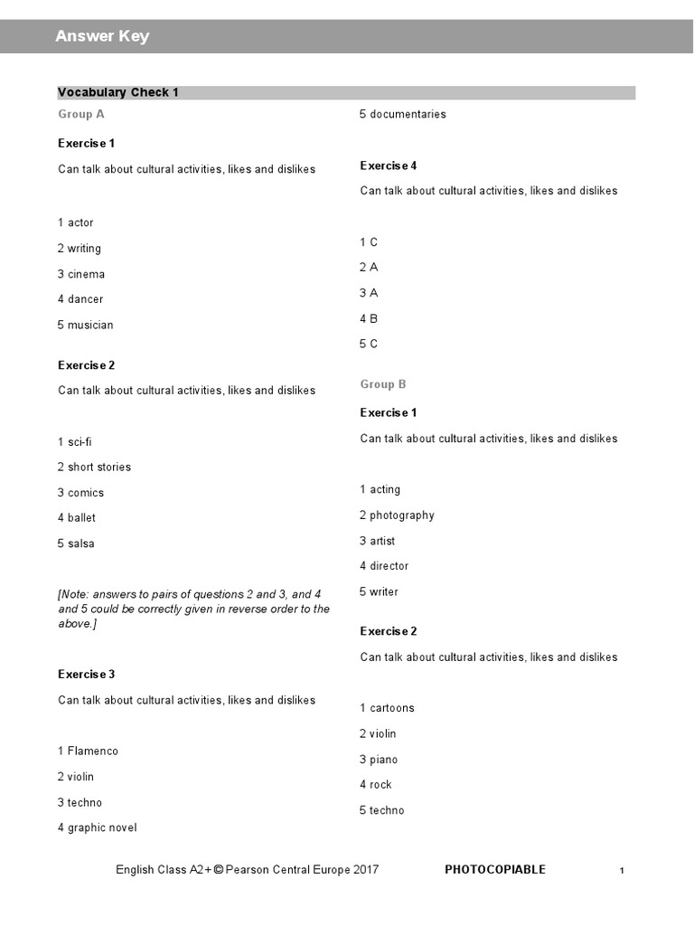 ECA2 Tests Answer Key PDF