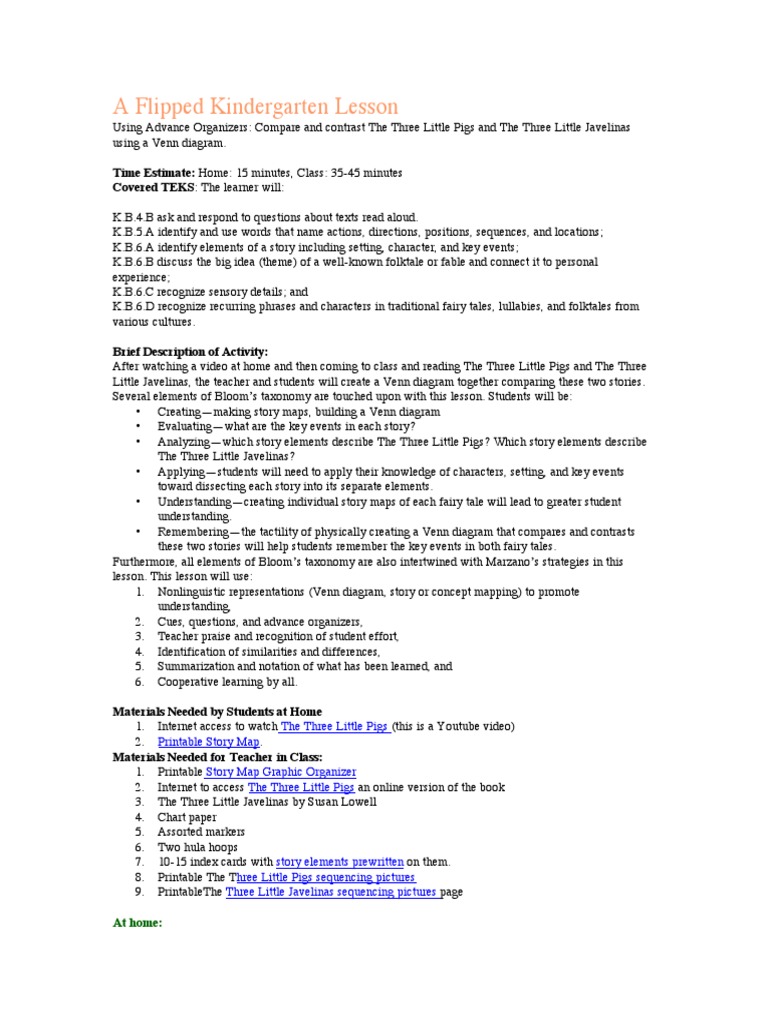 A Flipped Kindergarten Lesson: Time Estimate: Home: 15 Minutes, Class ...