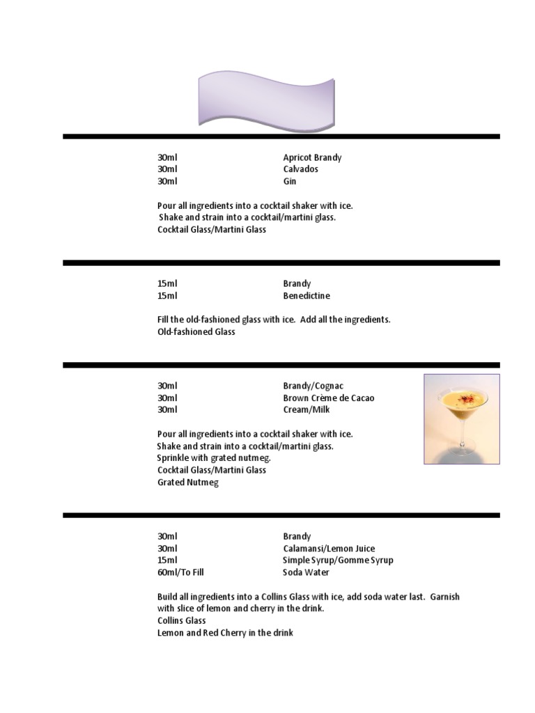 Cocktail Recipes | PDF | Martini (Cocktail) | Cocktails