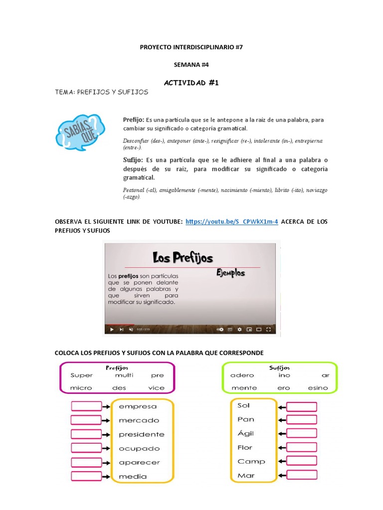 Prefijos y Sufijos: Actividades para Niños | PDF | Artes del Lenguaje y ...