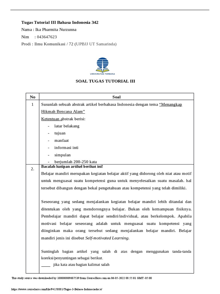 Tugas 3 Bahasa Indonesia - Docx-Dikonversi | PDF
